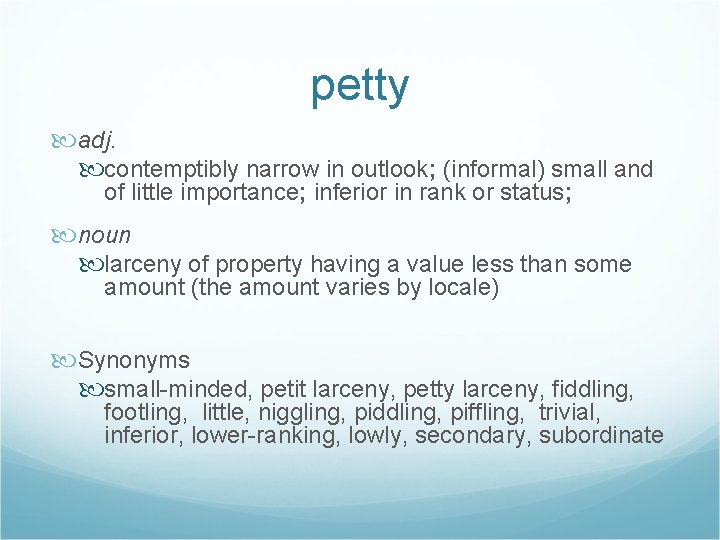 Semester 1 Vocabulary Week 1 September 2 Petty
