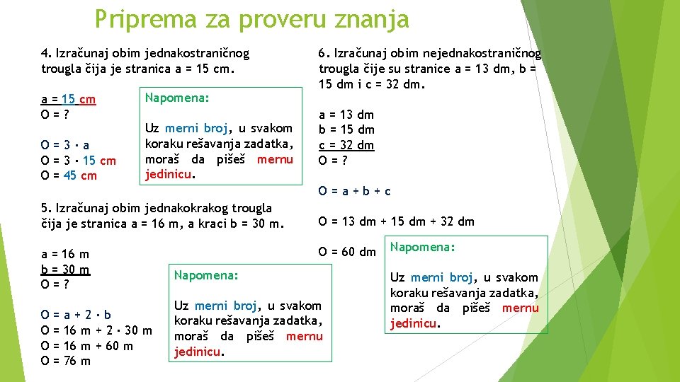 Obim kvadrata pravougaonika i trougla Matematika 3 Priprema