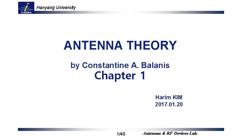 Hanyang University ANTENNA THEORY by Constantine A Balanis