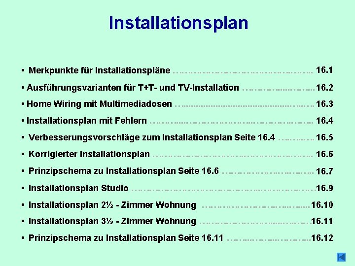 Installationsplan A Merkpunkte fr Installationsplne 16 1 ...