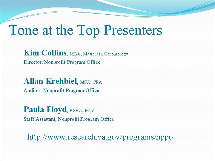 Tone at the Top Presented by Nonprofit Program