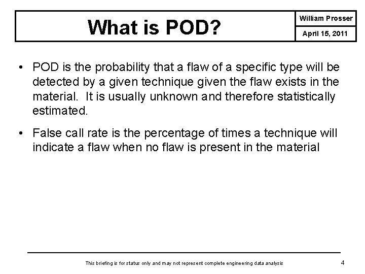 Introduction to Probability of Detection POD for Nondestructive