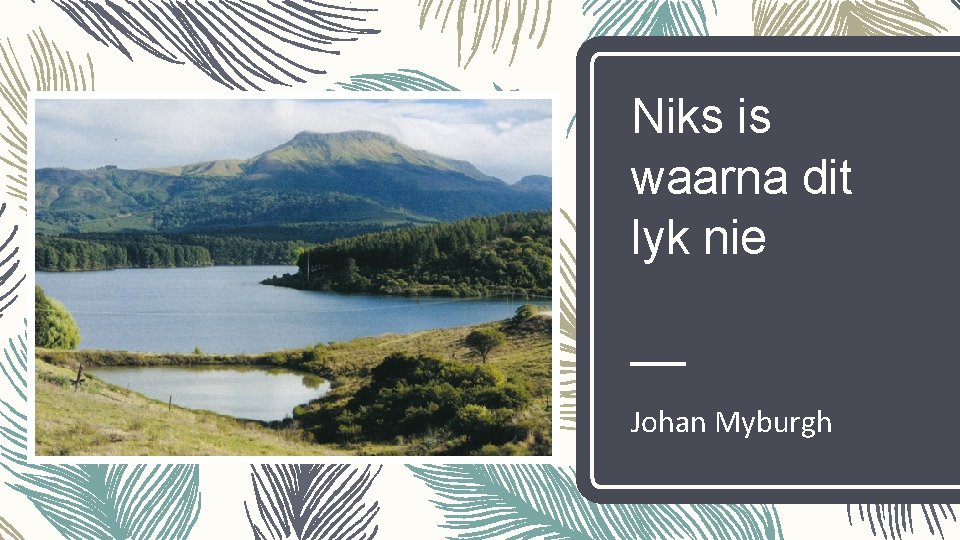 Niks is waarna dit lyk nie Johan Myburgh