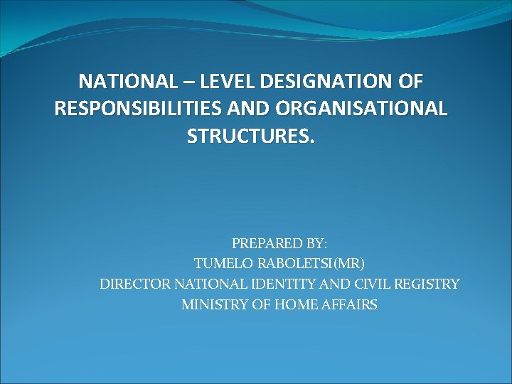 NATIONAL LEVEL DESIGNATION OF RESPONSIBILITIES AND ORGANISATIONAL ...