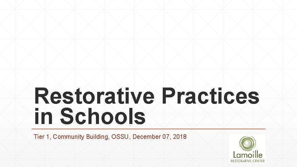 Restorative Practices in Schools Tier 1 Community Building