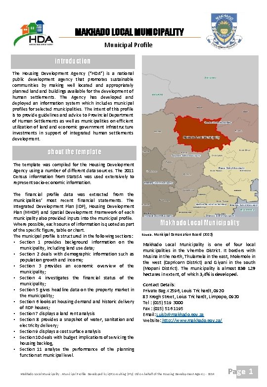 MAKHADO LOCAL MUNICIPALITY Municipal Profile introduction The Housing