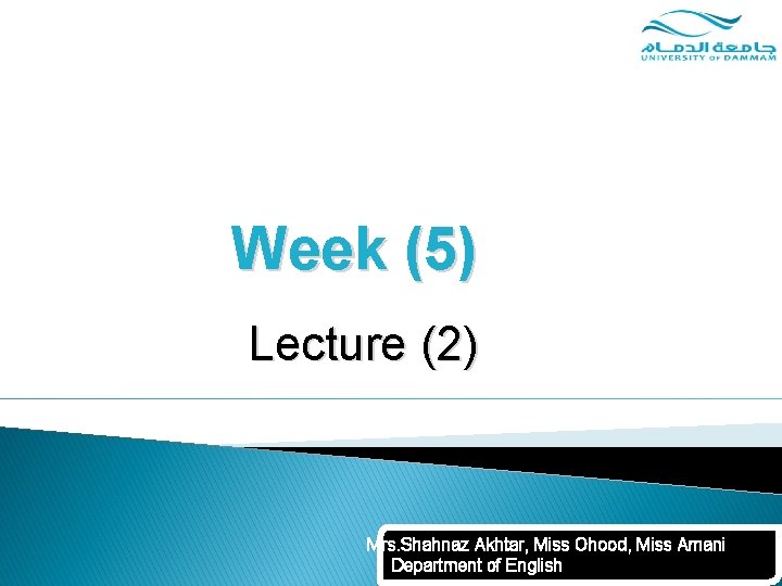 Week 5 Lecture 2 Mrs Shahnaz Akhtar Miss