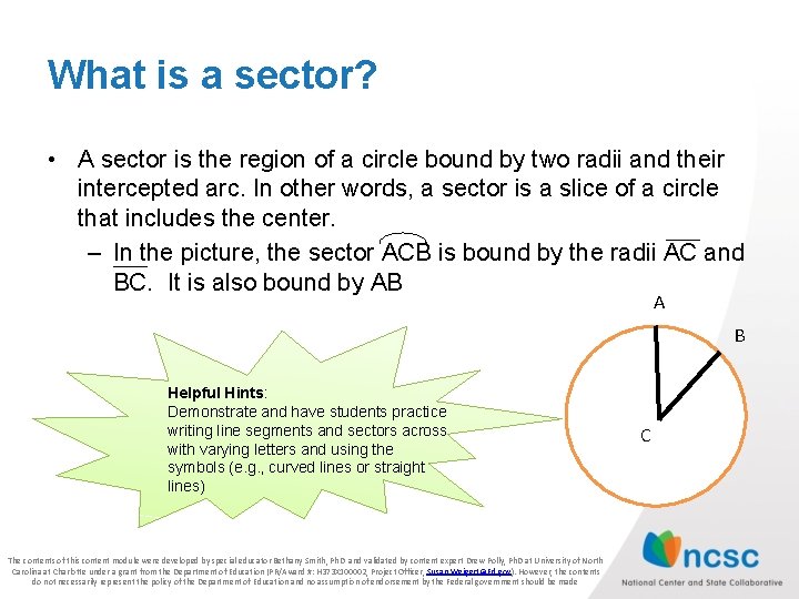 Finding the area of a sector What is