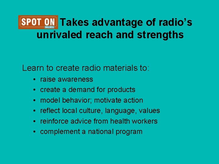 Building Capacity to Use Radio to Change Behavior