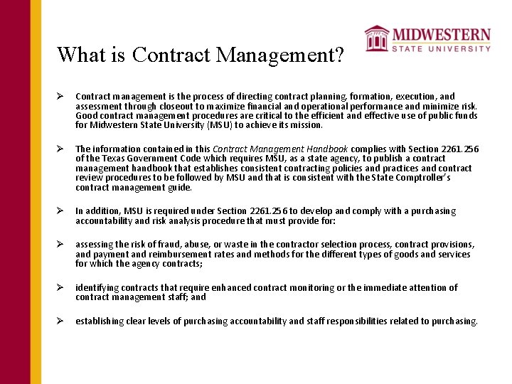 Contract Management SB 20 Objective Provide basic overview
