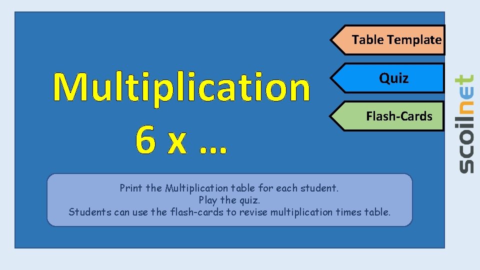 Table Template Multiplication 6 x Quiz FlashCards Print
