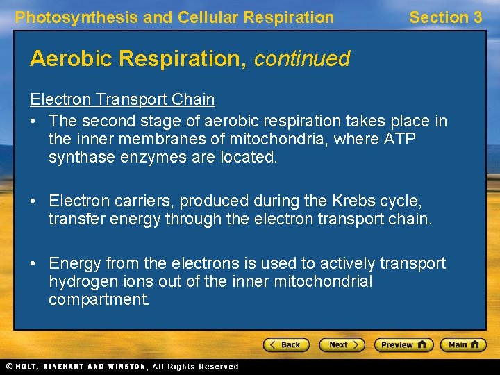 Photosynthesis and Cellular Respiration Section 3 Cellular Respiration