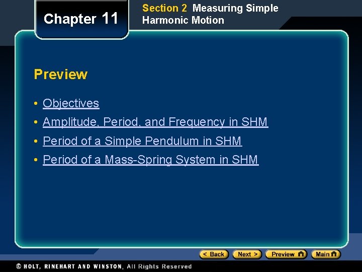 Chapter 11 Section 1 Simple Harmonic Motion Preview