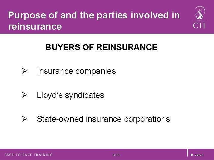 INTRODUCTION TO REINSURANCE January 2017 CII u slide