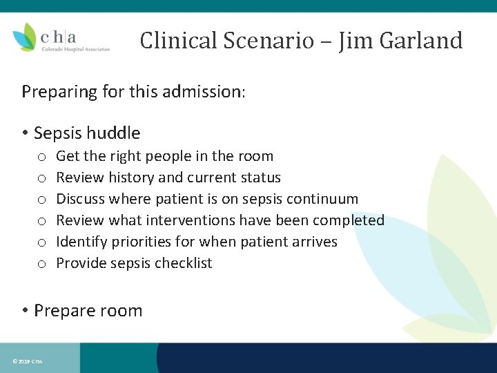Sepsis Table Top Scenario Colorado Hospital Association 2019