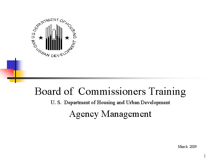 Board of Commissioners Training U S Department of
