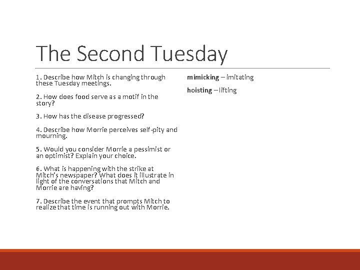 Tuesdays With Morrie CHAPTER QUESTIONS For each chapter