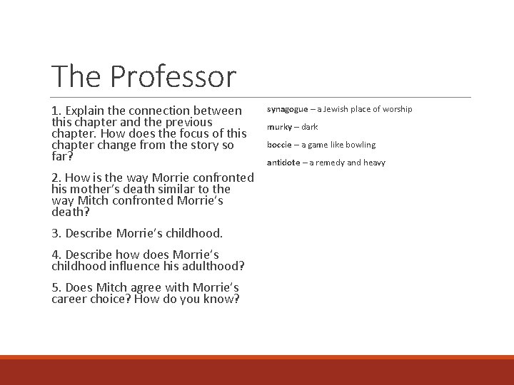 Tuesdays With Morrie CHAPTER QUESTIONS For each chapter