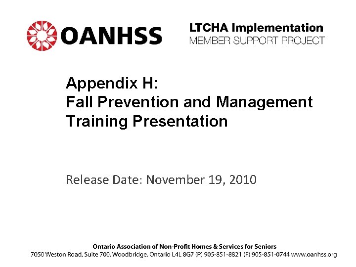 Appendix H Fall Prevention and Management Training Presentation