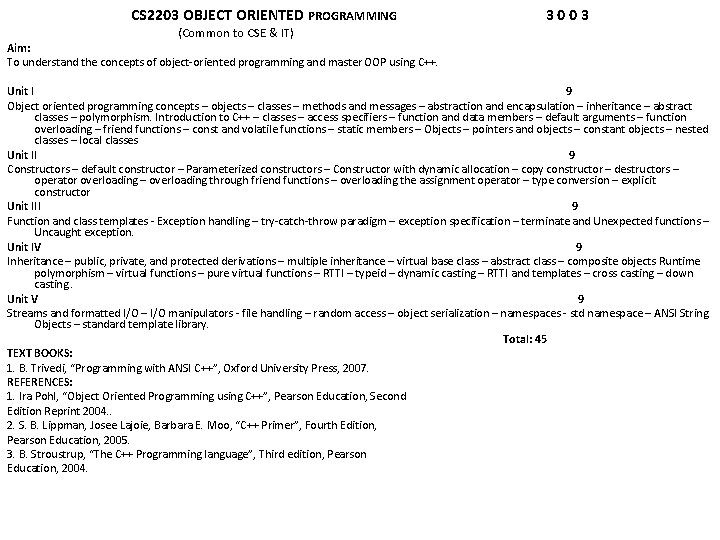 Cs 2203 Object Oriented Programming 3003 Common To 8901