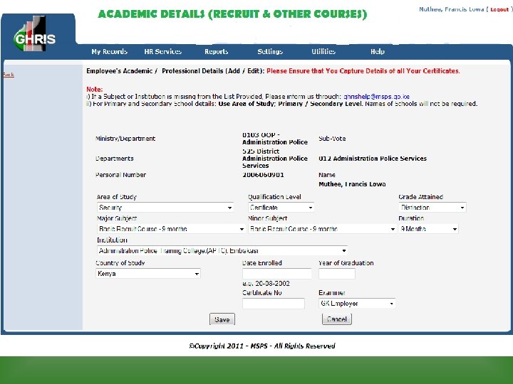 Government Human Resource Information System GHRIS Profile Update