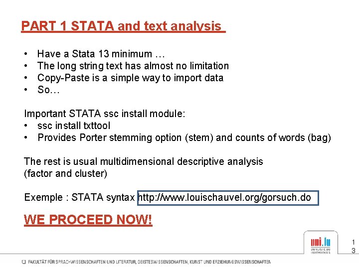 Advanced Statistical Analysis Text analysis with Stata txttool