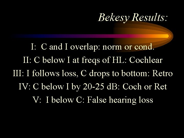 SITE OF LESION TESTING Distinguishing Sensory cochlear from