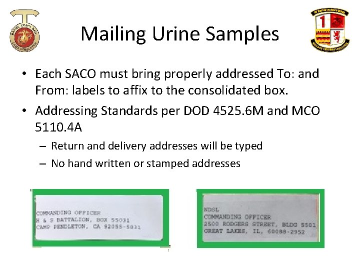 Updated Urinalysis Mailing Installation Official Mail Center Marine