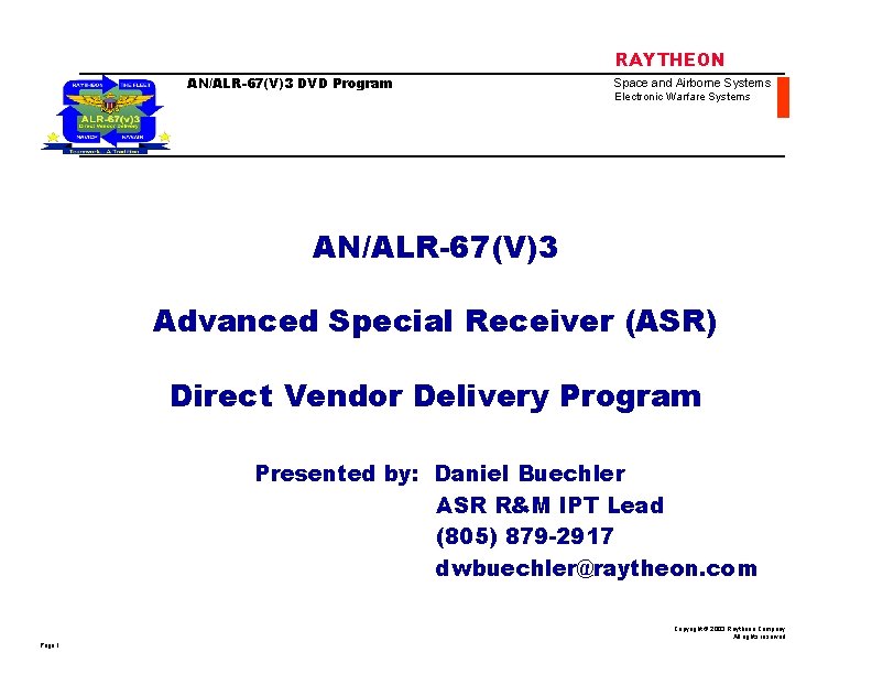 RAYTHEON ANALR67V3 DVD Program Space and Airborne Systems