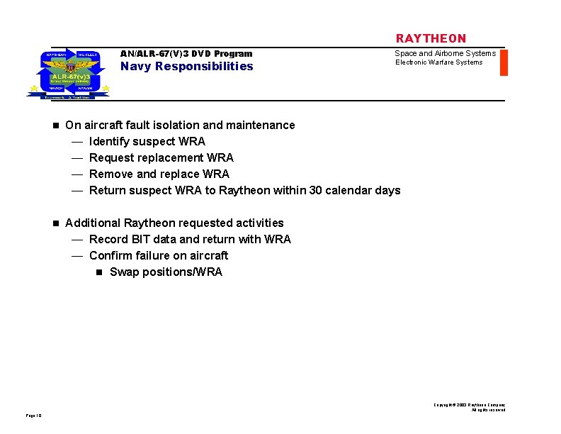 RAYTHEON ANALR67V3 DVD Program Space and Airborne Systems