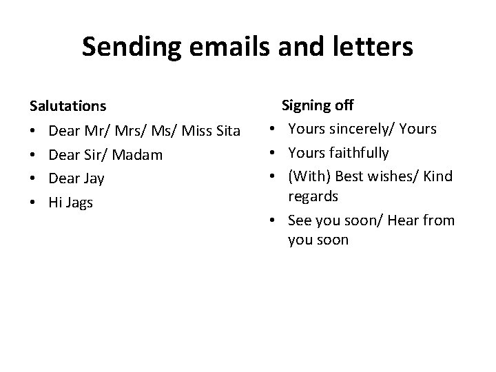 Email Writing Exercises Sending emails and letters Salutations