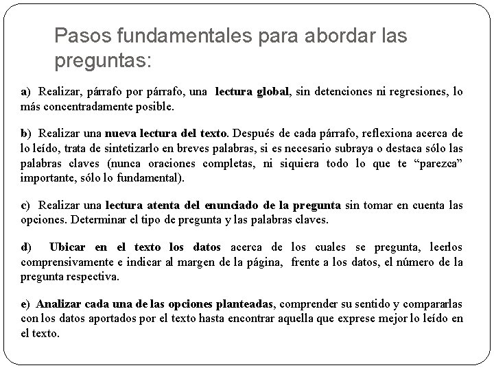 COMPRENSIN DE LECTURA Tipos de preguntas y metodologa