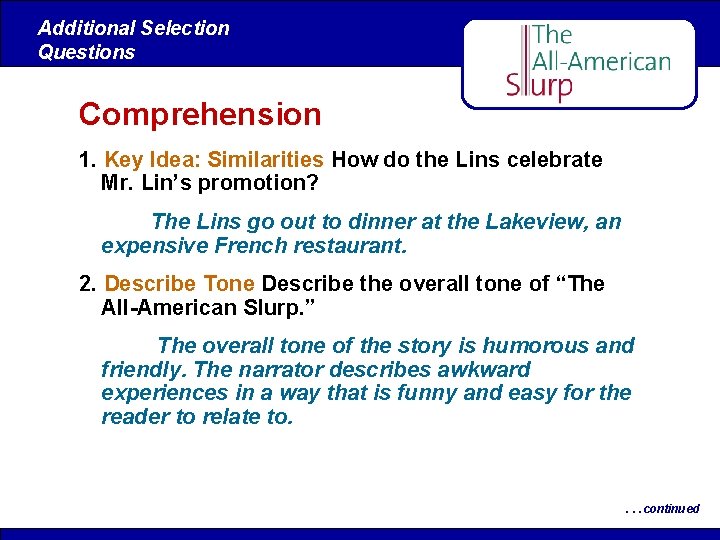 Additional Selection Questions Comprehension 1 Key Idea Similarities