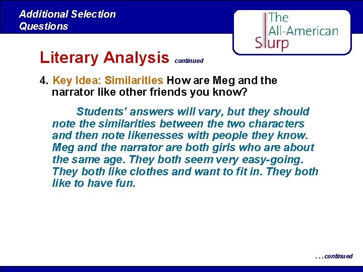 Additional Selection Questions Comprehension 1 Key Idea Similarities