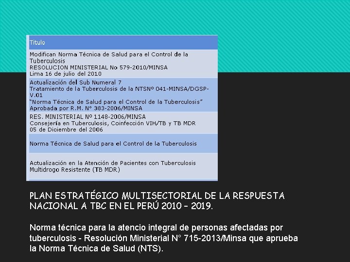 TUBERCULOSIS EN EL PERU PLAN ESTRATGICO MULTISECTORIAL DE