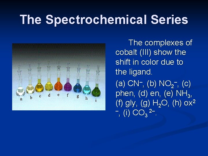 Coordination Chemistry II Bonding including crystal field theory