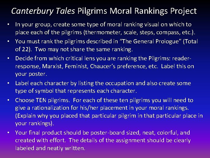 Canterbury Tales Pilgrims Moral Rankings Project In your