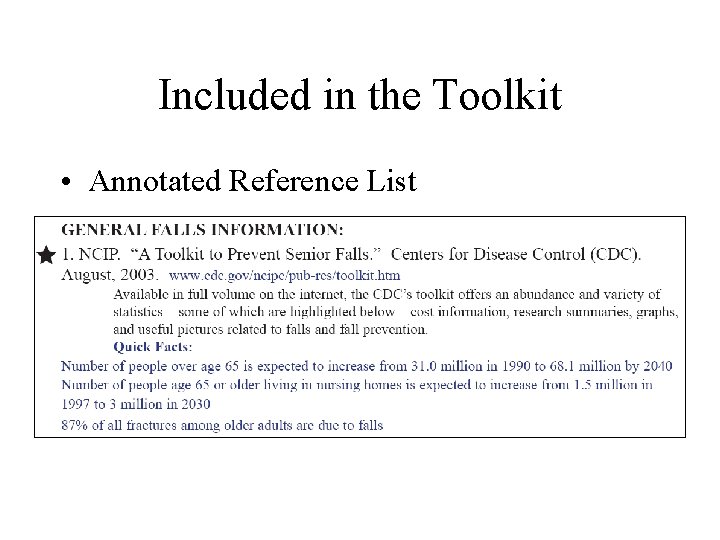 The Falls Toolkit Presentation Outline Background on Falls