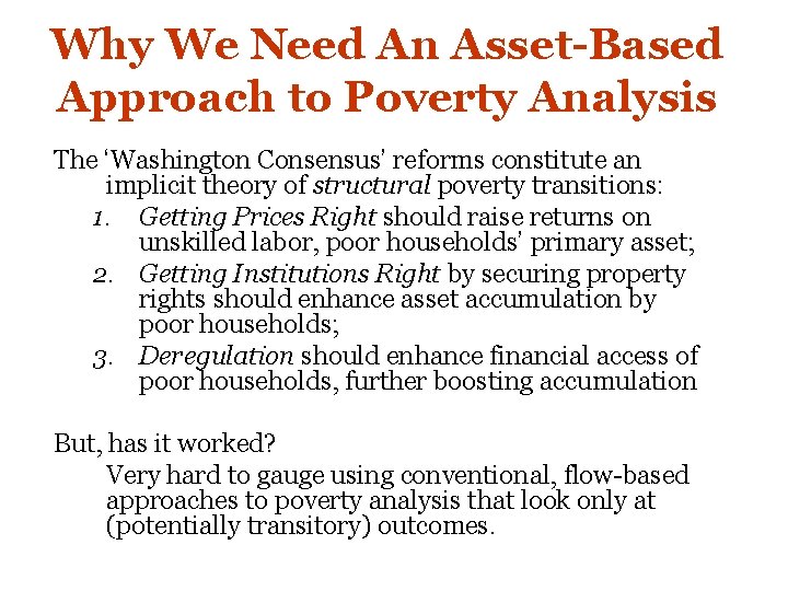 Economics of Poverty Traps and Persistent Poverty An