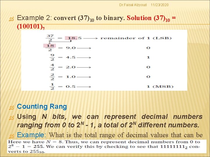Dr Faisal Alzyoud 11232020 NUMBER SYSTEMS AND CODES