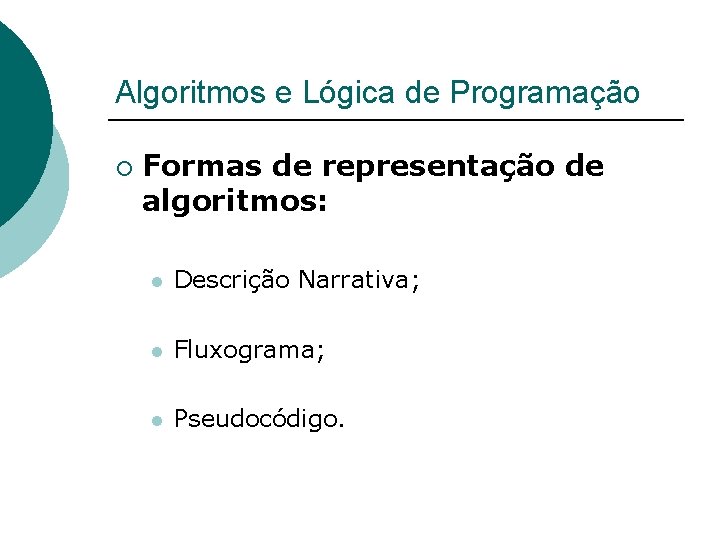 Algoritmo e Programao Unidade I Introduo a Algoritmos