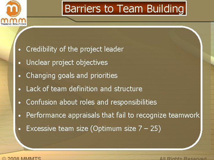 Team Building Training Topics Requirements and features of