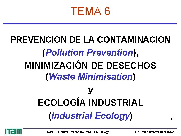 TEMA 6 PREVENCIN DE LA CONTAMINACIN Pollution Prevention