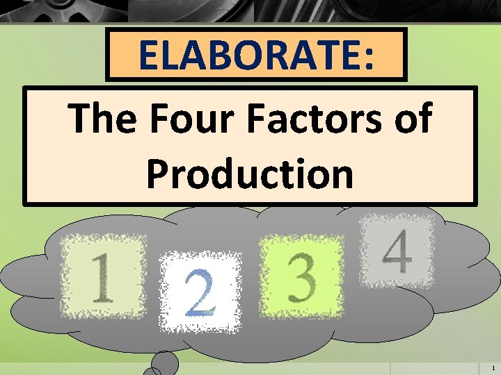 ELABORATE The Four Factors of Production 1 Think