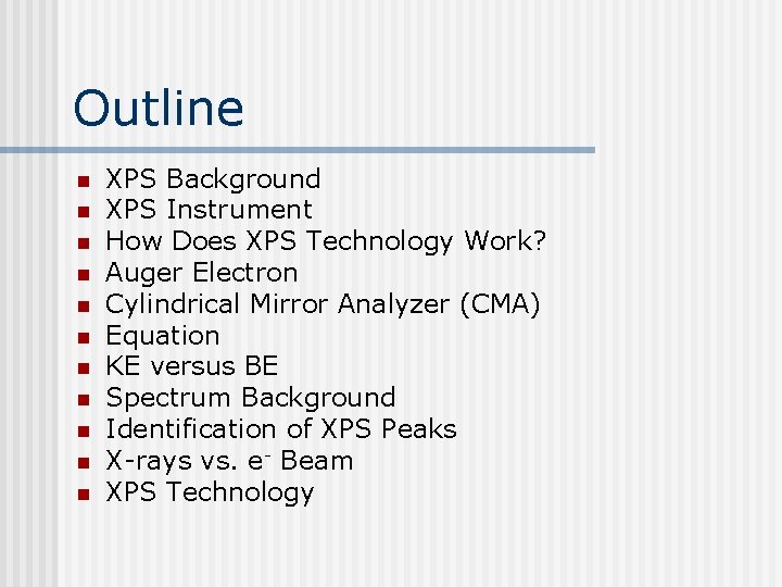 XRay Photoelectron Spectroscopy XPS David Echevarra Torres University