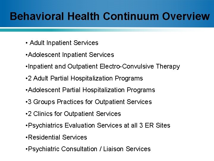 Behavioral Health Overview Welcome New Team Member Introduction