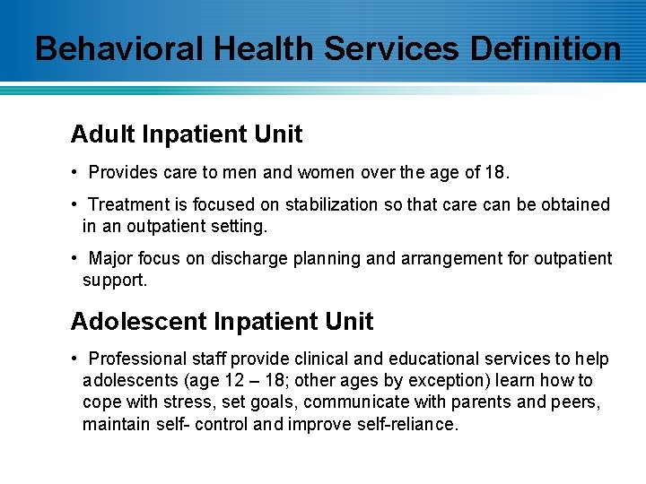 Behavioral Health Overview Welcome New Team Member Introduction