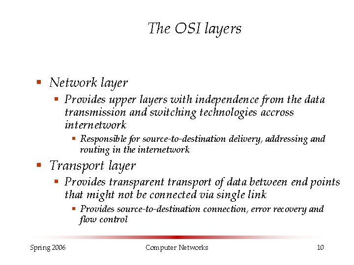 Chapter 2 Network Models Spring 2006 Computer Networks