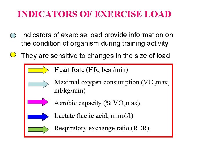 INDICATORS OF EXERCISE LOAD David Zahradnk Ph D