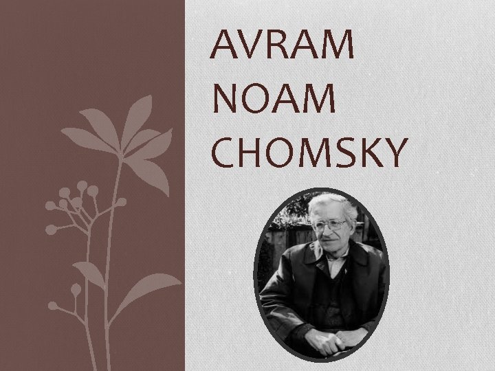 AVRAM NOAM CHOMSKY Linguistics itself is a discipline